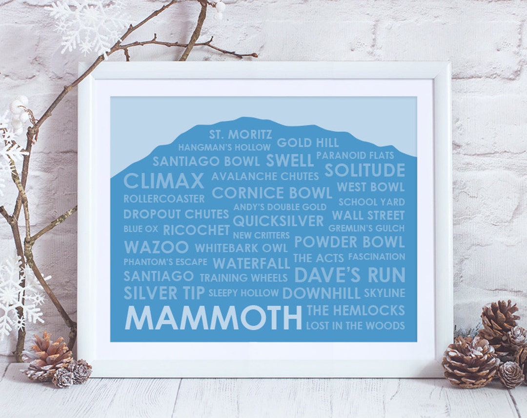 Mammoth Mountain Map, Mammoth Ski Trails Winter Artwork, Ski Lodge ...