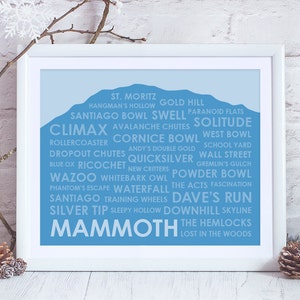 Mammoth Mountain Map, Mammoth Ski Trails Winter Artwork, Ski Lodge ...