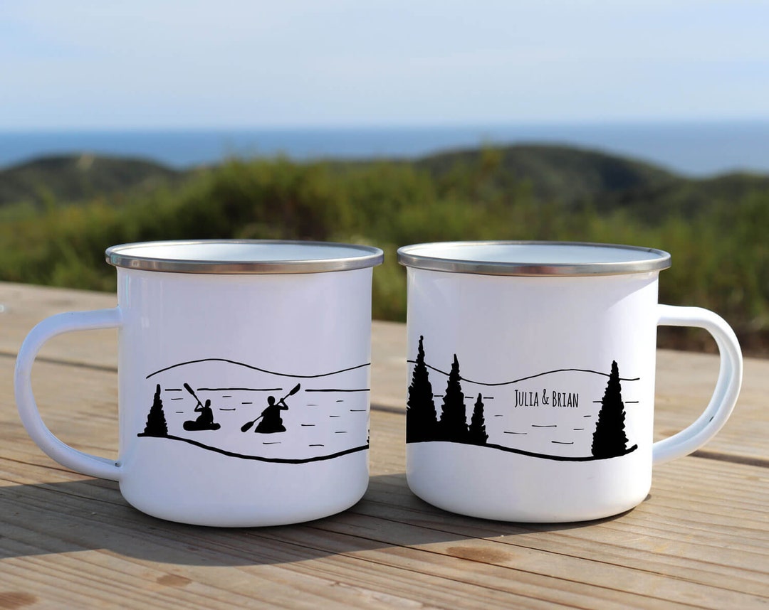 Tin Anniversary Mug, Lake House Decor, Camping Gear Enamel Camp Mugs ...