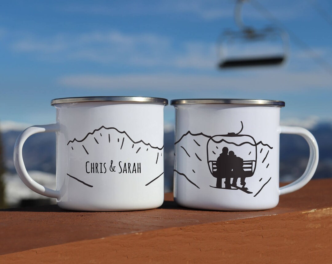Snowboarding Gifts Adventure Mug, Couple Camping Gear Custom Enamel Mug ...