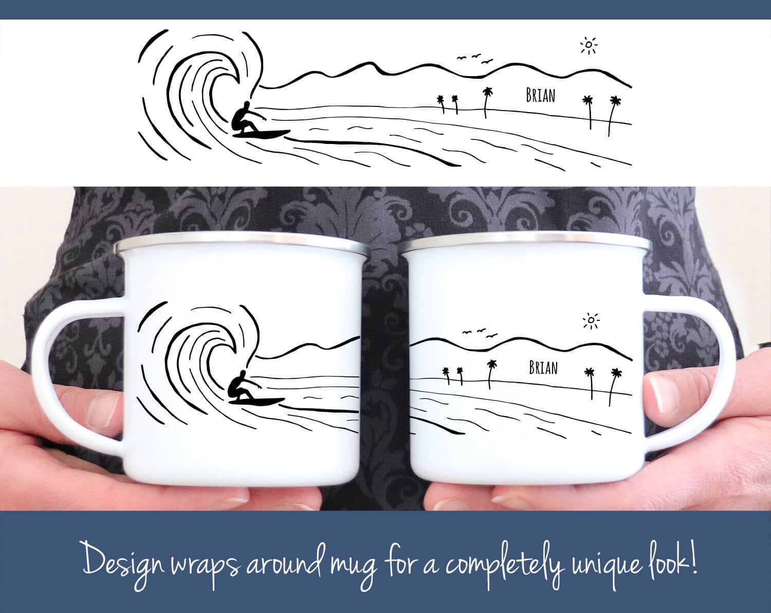 Surf Camp Mug – Custom Enamel Mug for Surfer Gift, Beach Bum or Ocean ...