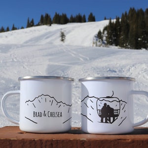 Snowboarding Gifts Adventure Mug, Couple Camping Gear Custom Enamel Mug ...