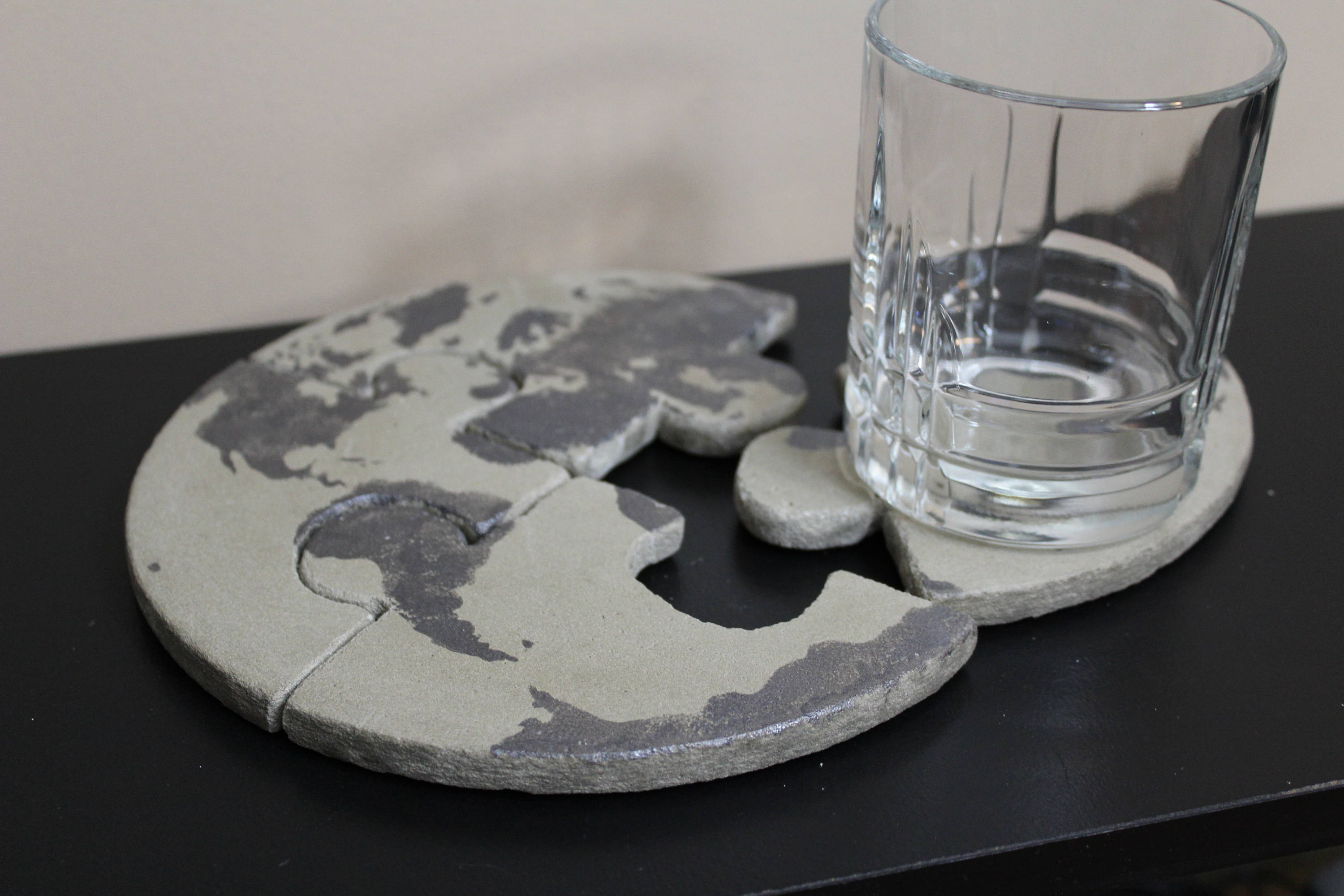 World Map Concrete Puzzle Coaster Set of 4, Puzzle Piece, Map, Globe ...
