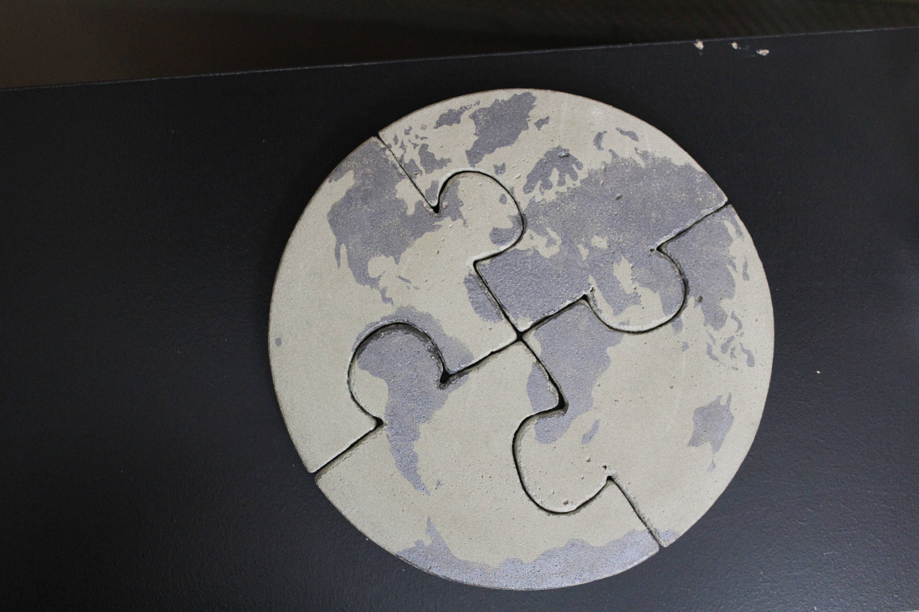 World Map Concrete Puzzle Coaster Set of 4, Puzzle Piece, Map, Globe ...
