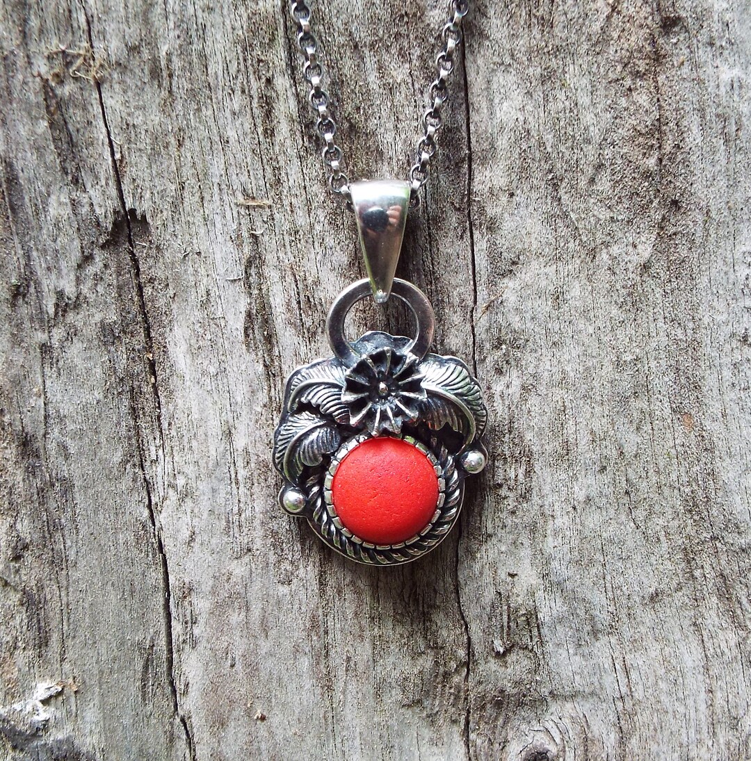 Nordic Cherry Red Sea Glass Button Statement Necklace With Sterling ...
