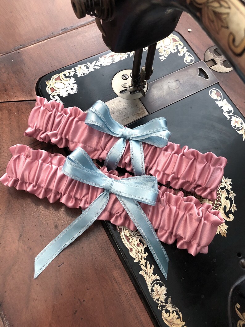 Pink Silk Garters With Vintage Ribbon, 1920's Style Garters, Dark Pink ...