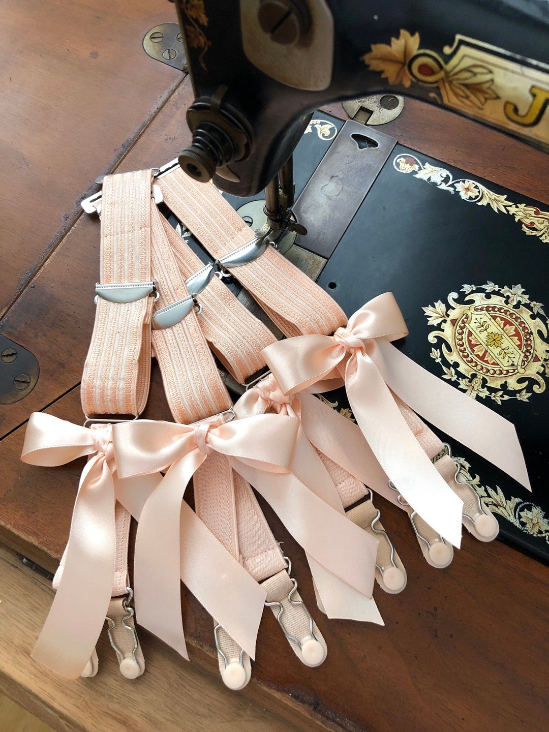 Handmade Vintage Style Suspenders in a Vintage Peach Elastic. Set of ...