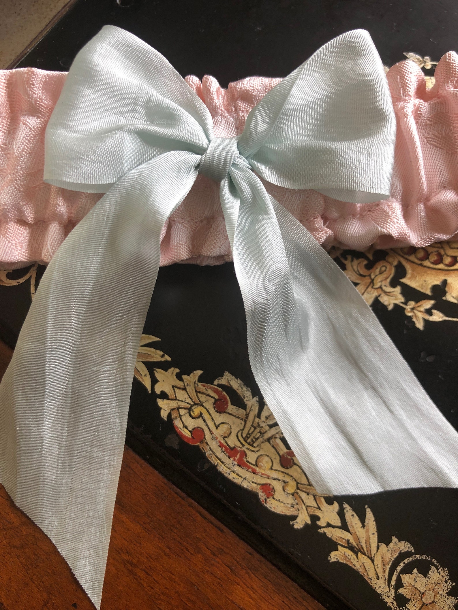 Silk Garters With Vintage Ribbon, Set of Two 1920's Style Garters, Pale ...