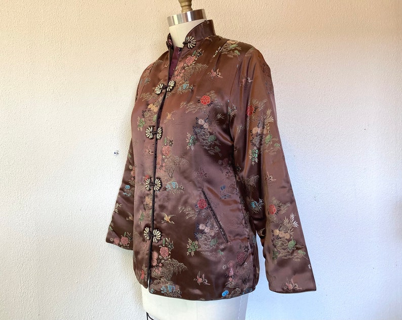 Vintage Brown Quilted Satin Chinese Jacket - Etsy