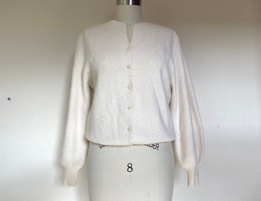 1980s Cream Angora Blend Cardigan Sweater - Etsy