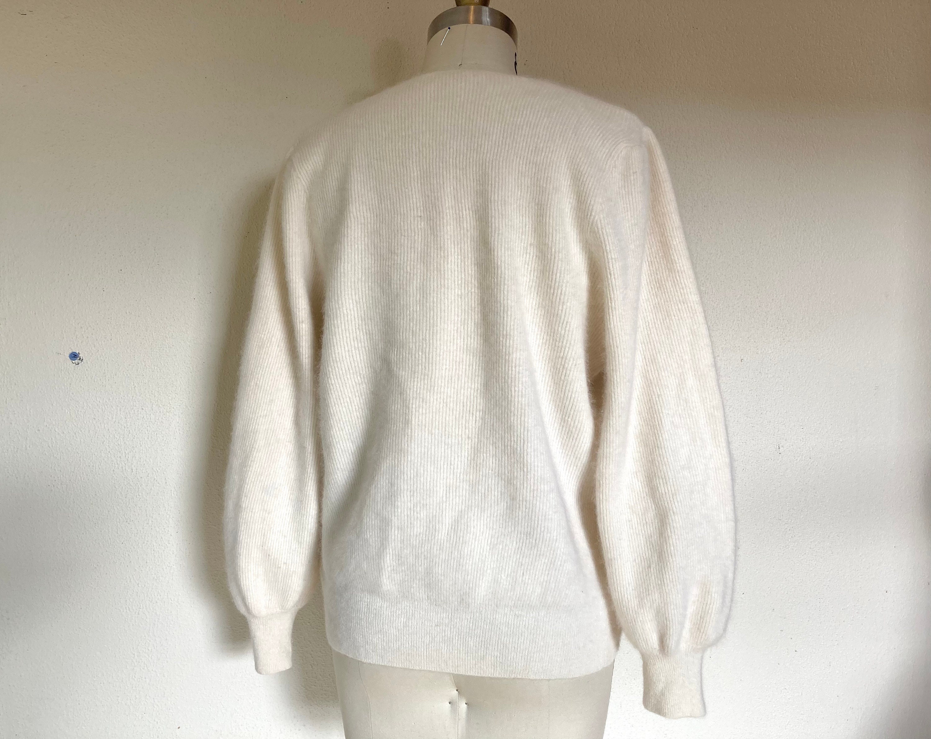 1980s Cream Angora Blend Cardigan Sweater - Etsy