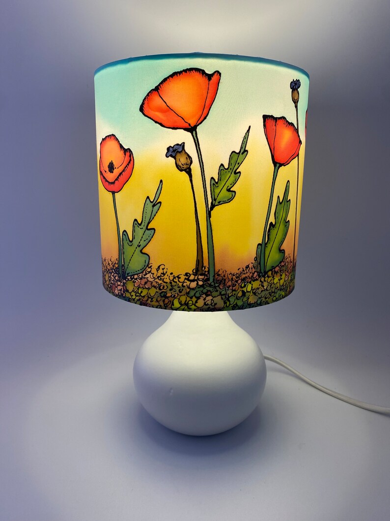 Poppy Lampshade for Table Lamp Base. Hand Silk Painted. Original 360 ...
