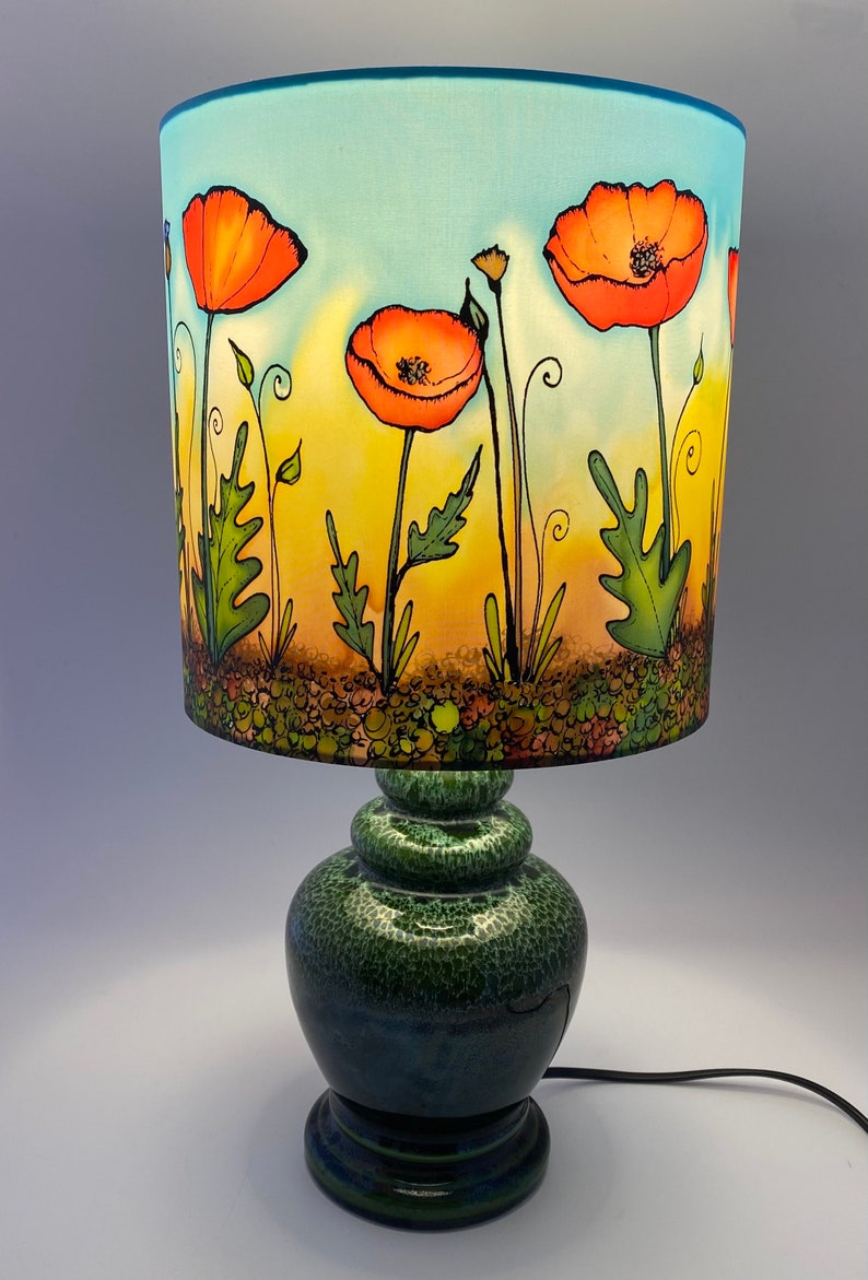Poppy Lampshade for Table Lamp Base. Hand Silk Painted. Original 360 ...