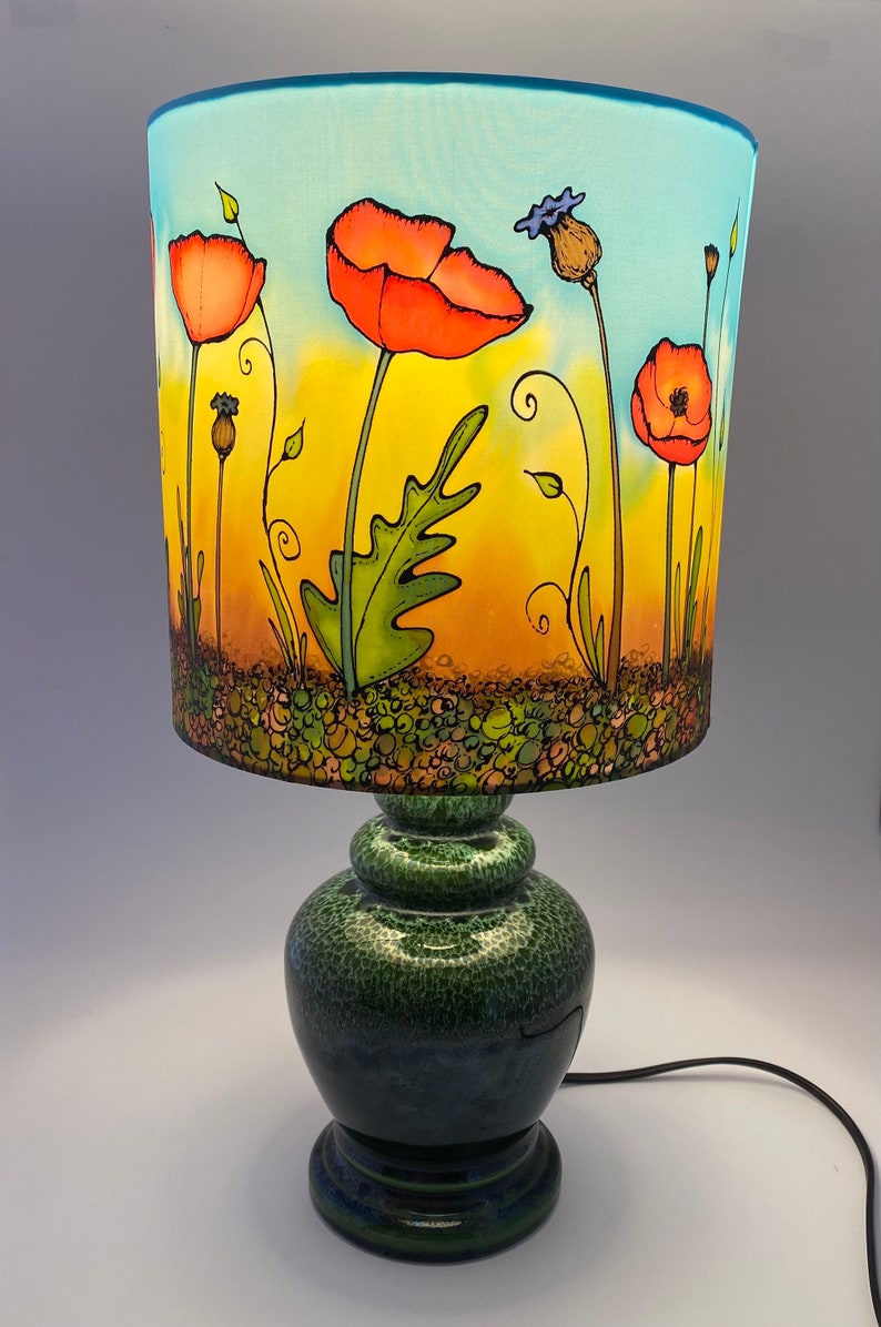 Poppy Lampshade for Table Lamp Base. Hand Silk Painted. Original 360 ...