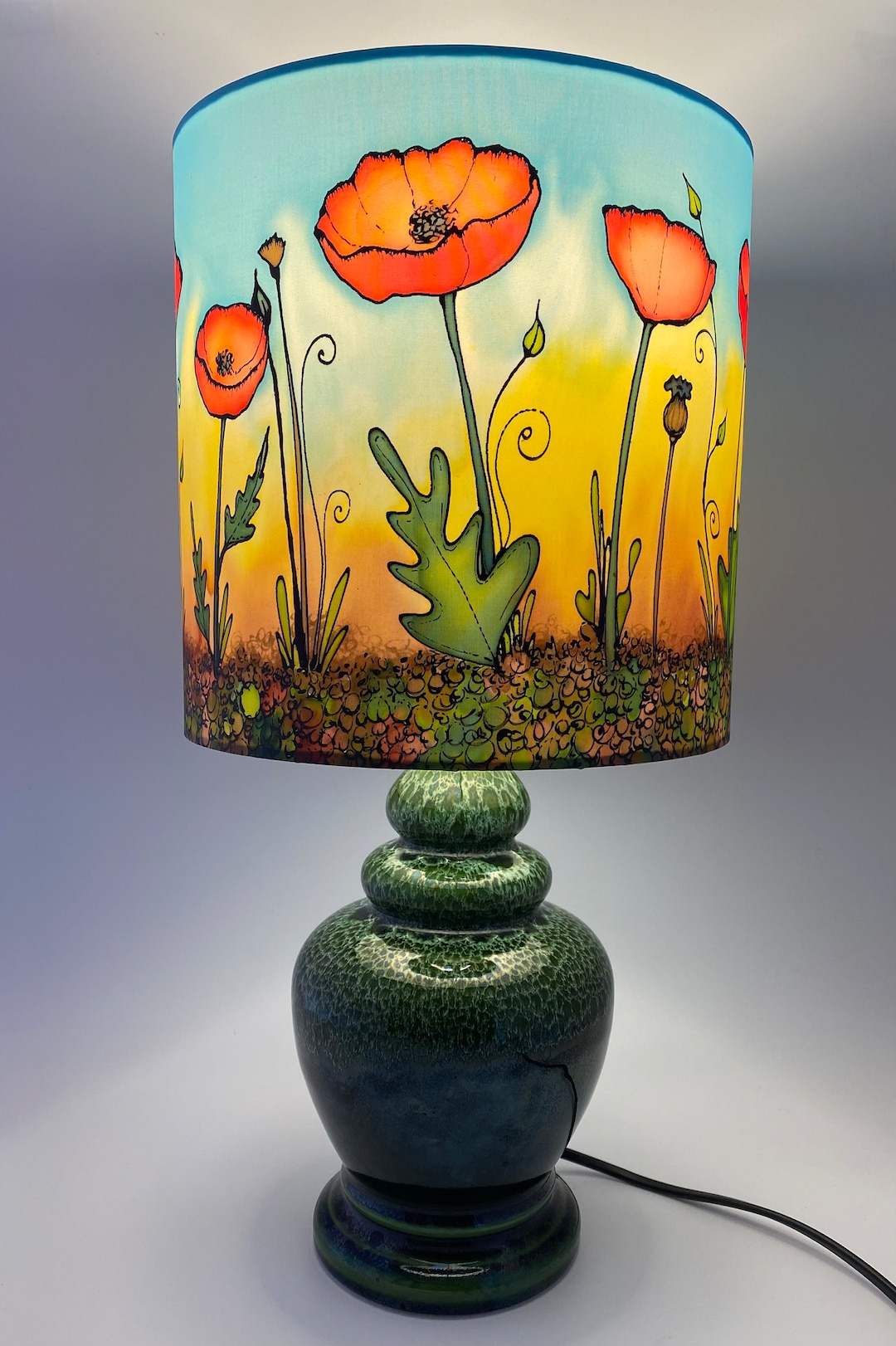 Poppy Lampshade for Table Lamp Base. Hand Silk Painted. Original 360 ...