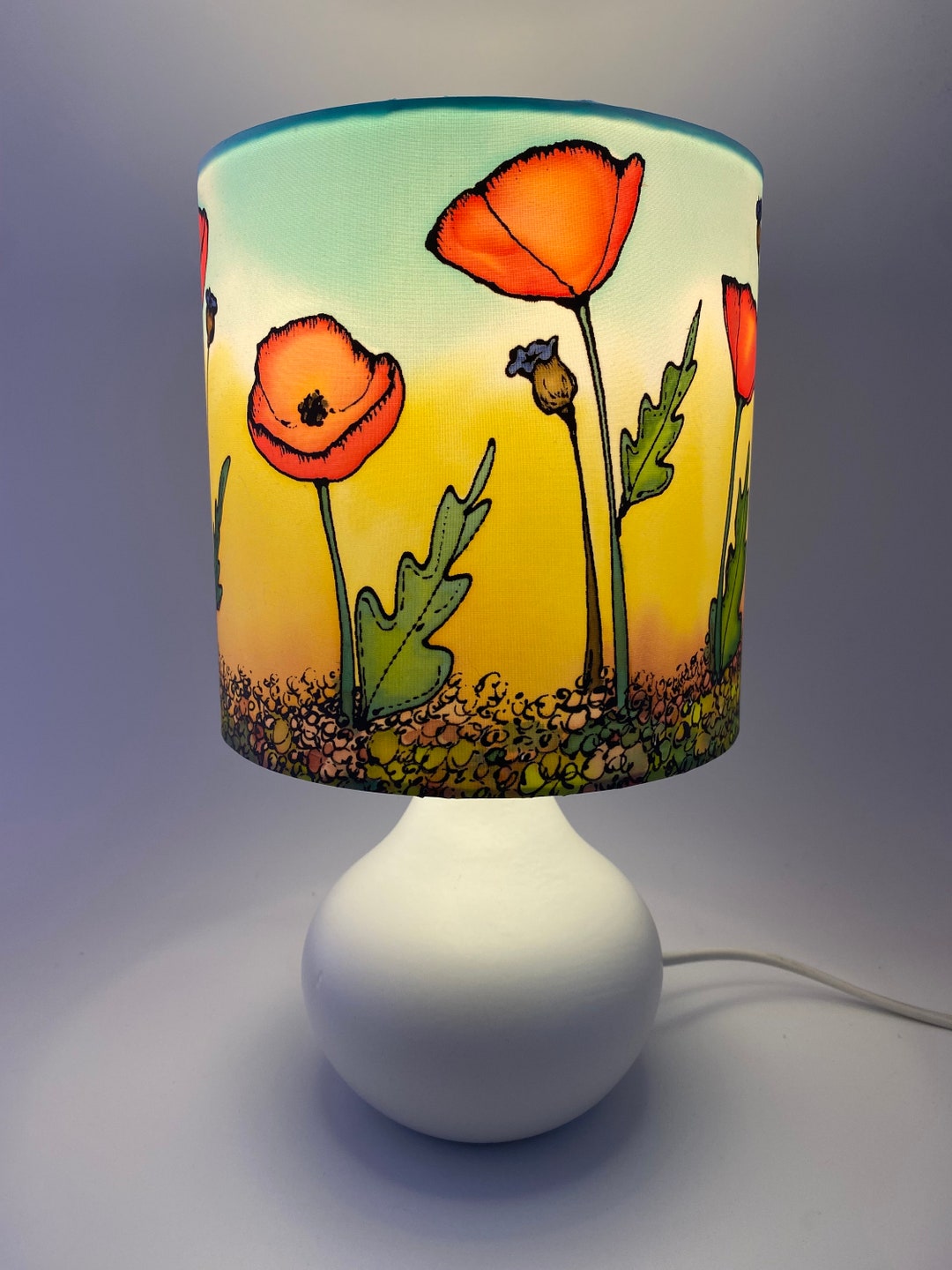 Poppy Lampshade for Table Lamp Base. Hand Silk Painted. Original 360 ...