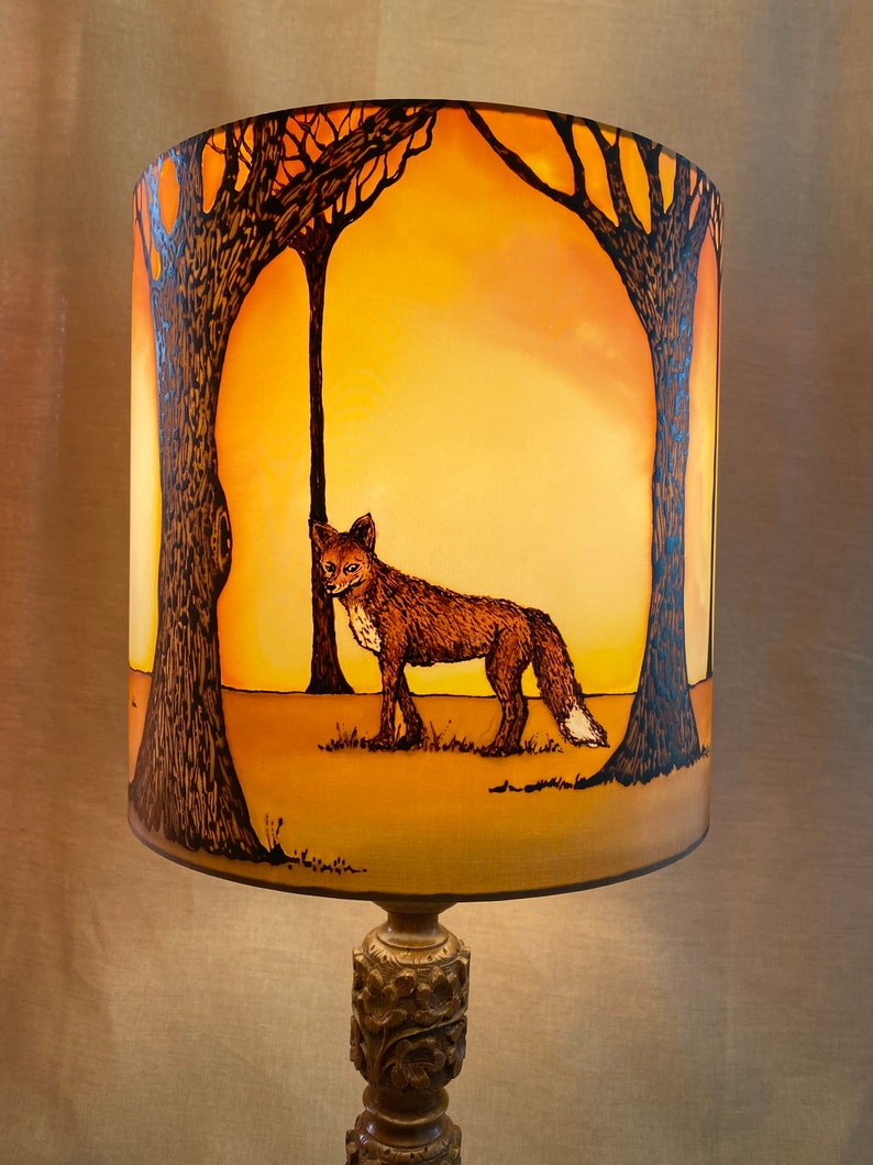 Fox in the Woods Hand Silk Painted Lampshade 30cm Diameter - Etsy
