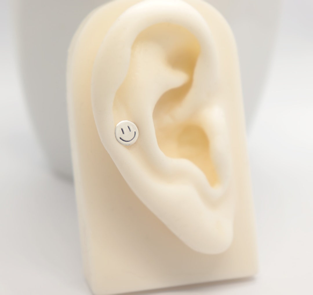 Smiley Face Cartilage Stud • Sterling Silver • Handmade • Happy Face ...