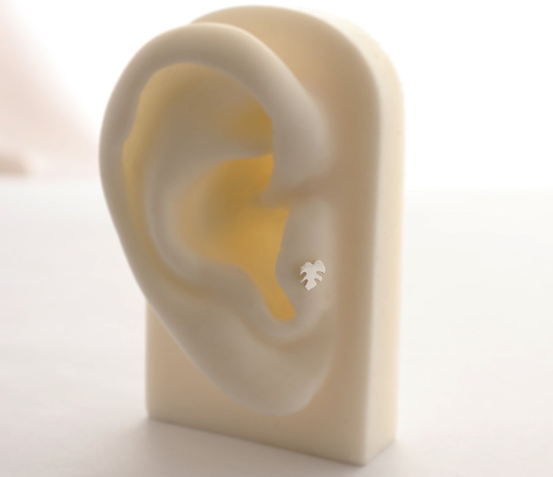 Handmade Sterling Silver Monstera Leaf Tragus Stud - 16G Bioflex Push ...