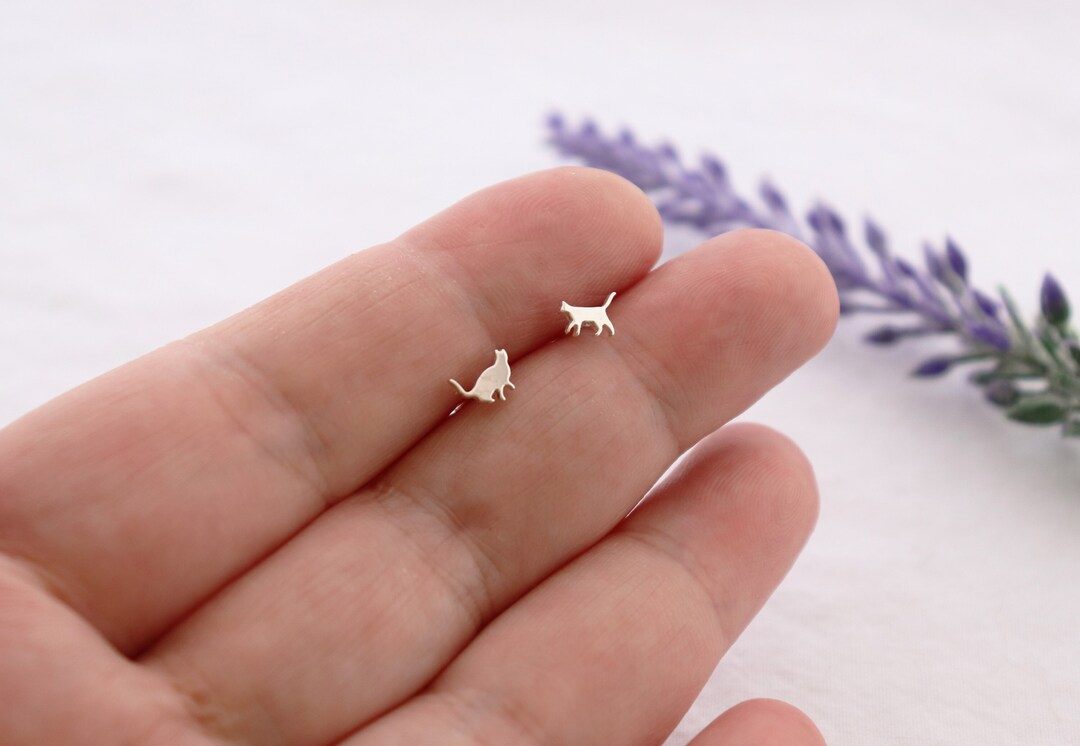 Mismatched Cat Studs: Handmade Sterling Silver Earrings, Walking and ...