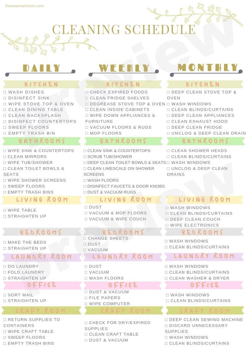 Printable Cleaning Schedule, Cleaning Schedule Printable, House ...