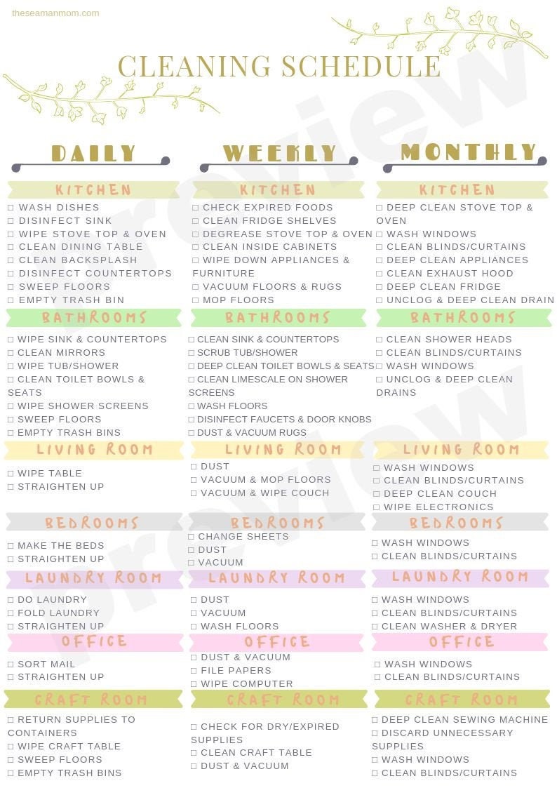 Printable Cleaning Schedule Cleaning Schedule Printable | Etsy