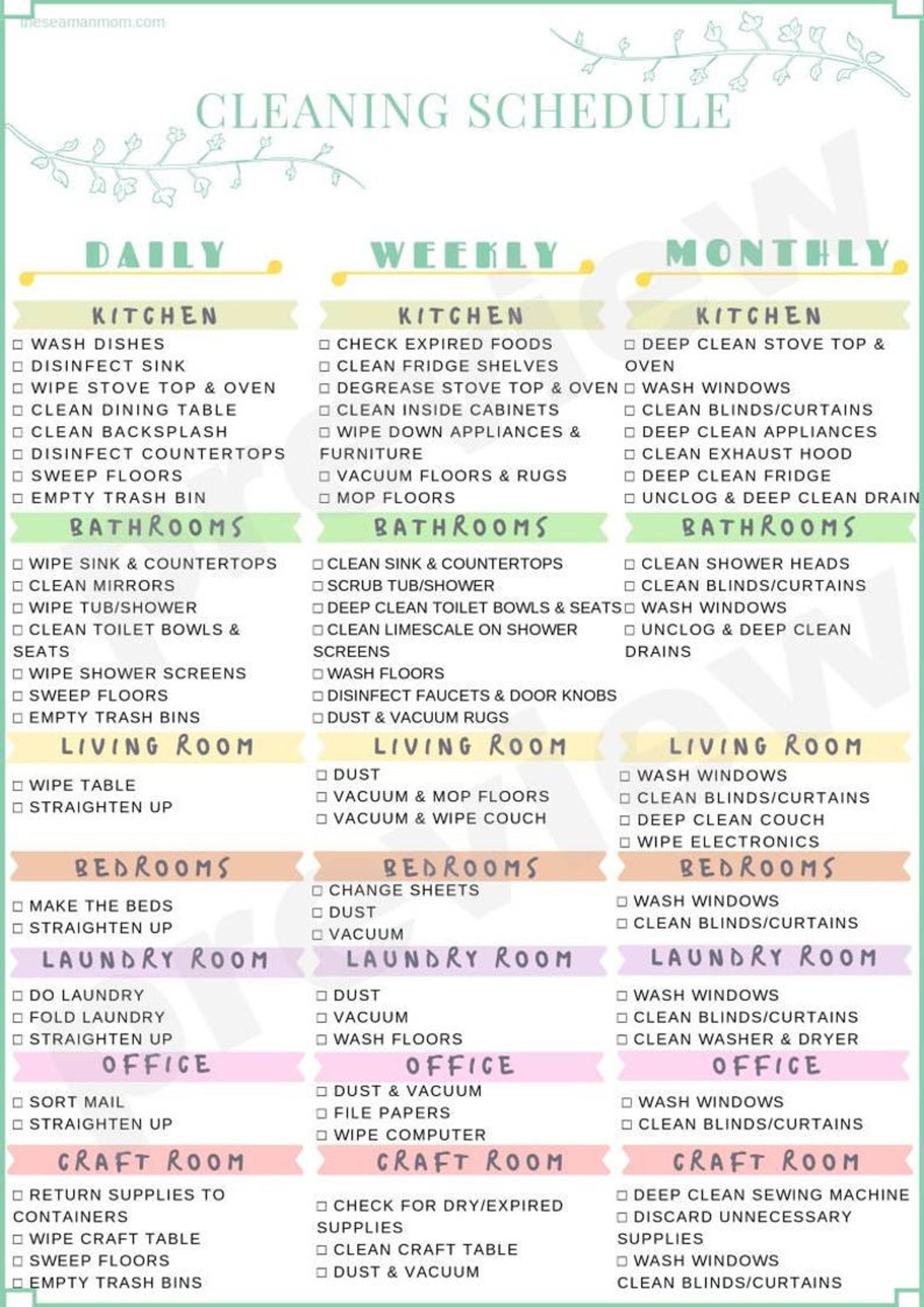 Printable Cleaning Schedule, Cleaning Schedule Printable, House ...