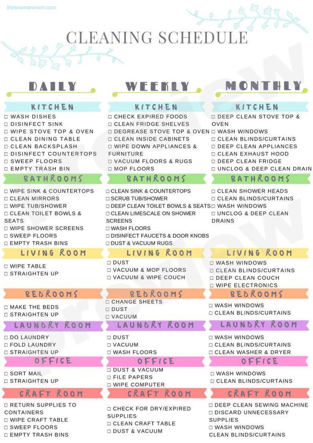 Printable Cleaning Schedule Cleaning Schedule Printable House