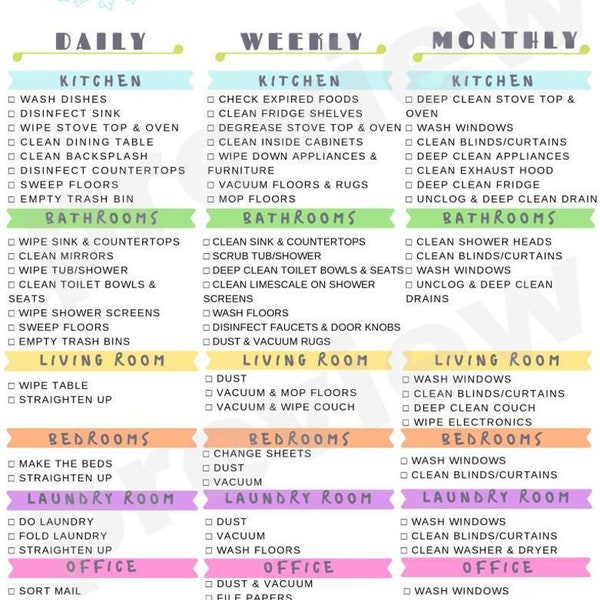 House Cleaning Printable Schedule - Etsy