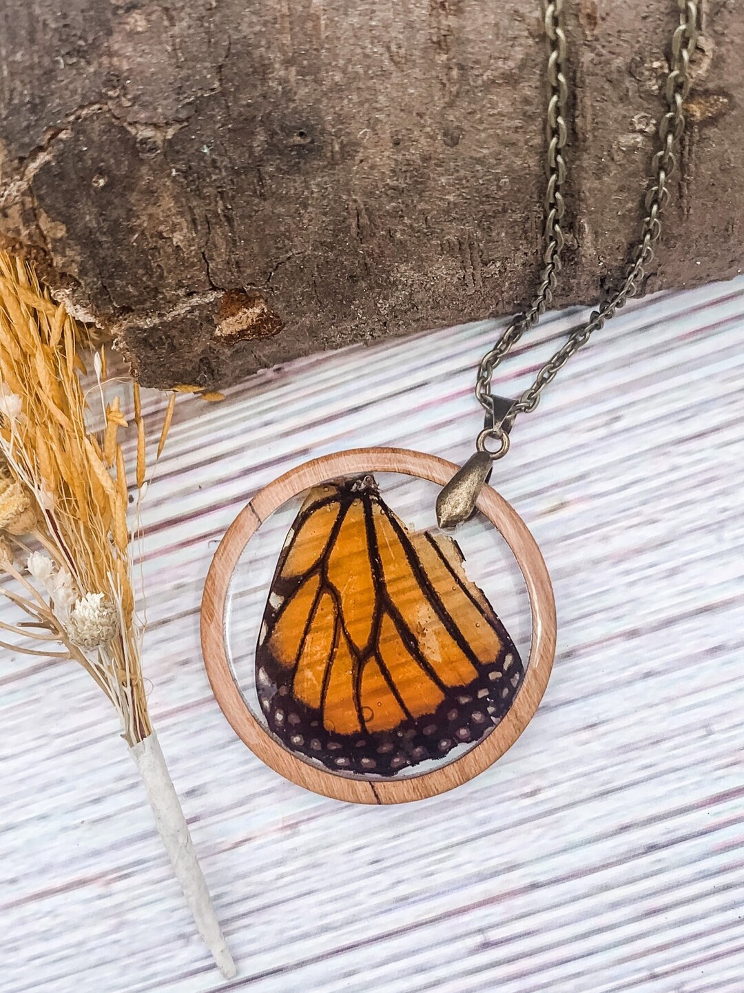 Monarch Butterfly Wing Necklace, Eco Resin Pendant, Sterling Silver ...