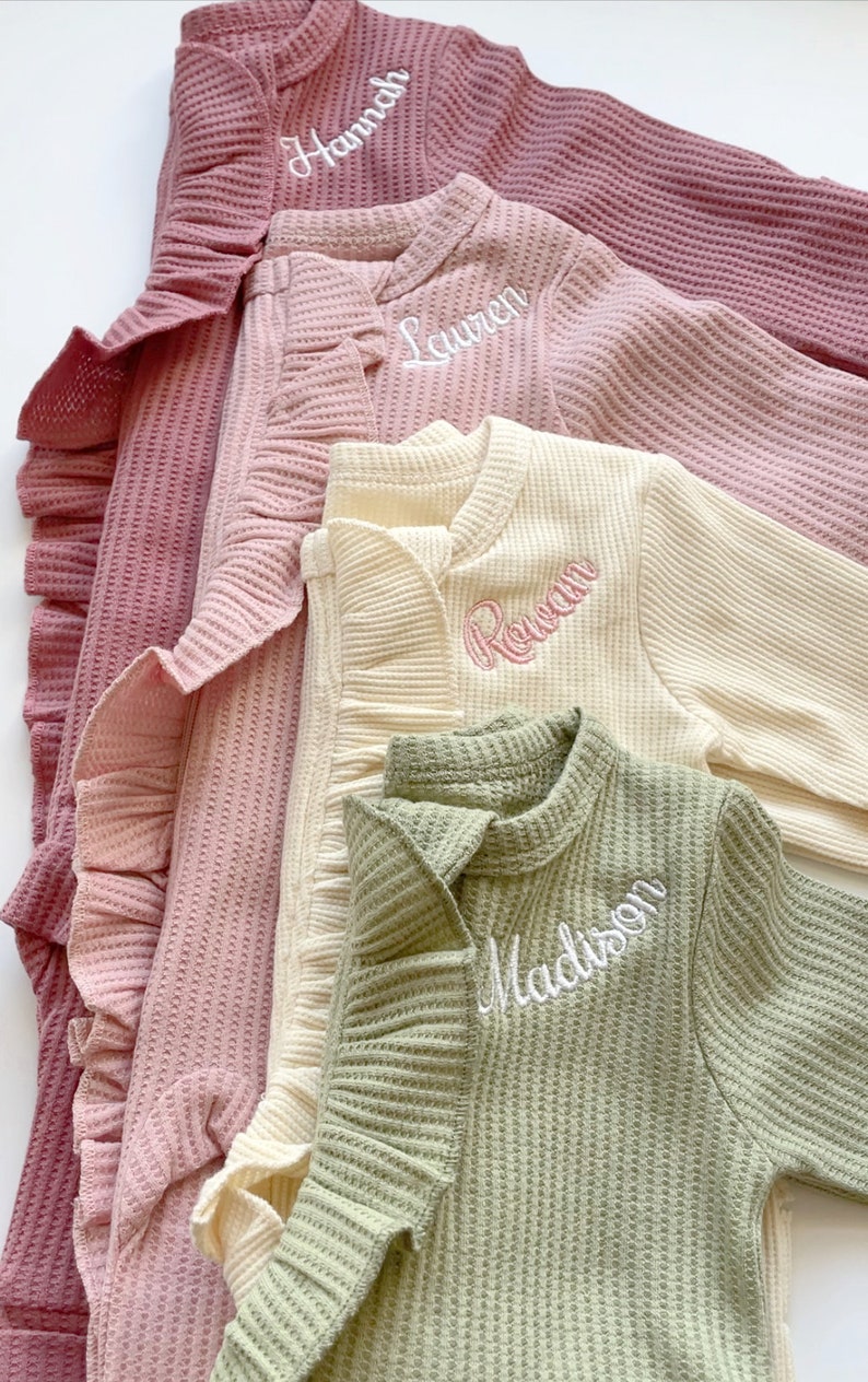 Baby Girl Coming Home Outfit - Newborn Waffle Knit Ruffled Footie With ...
