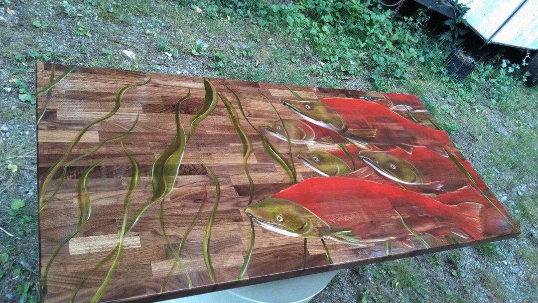 Stunning Salmon Table, Migrating Sockeye Salmon Table or End Table, Art ...