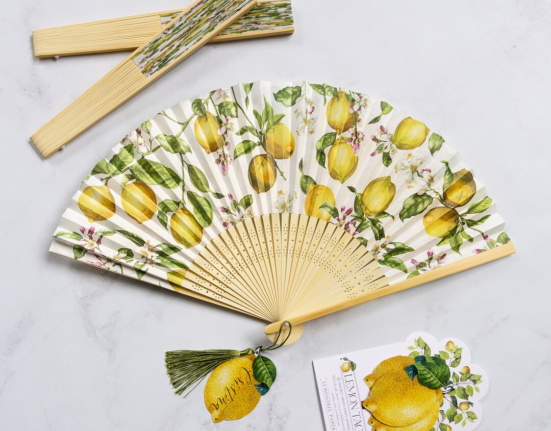 Lemon Fans Set of 10, Wedding Favors, Party Favours, Hand Painted Lemon ...