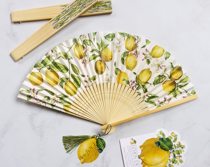 Lemon Fans Set of 10, Wedding Favors, Party Favours, Hand Painted Lemon ...
