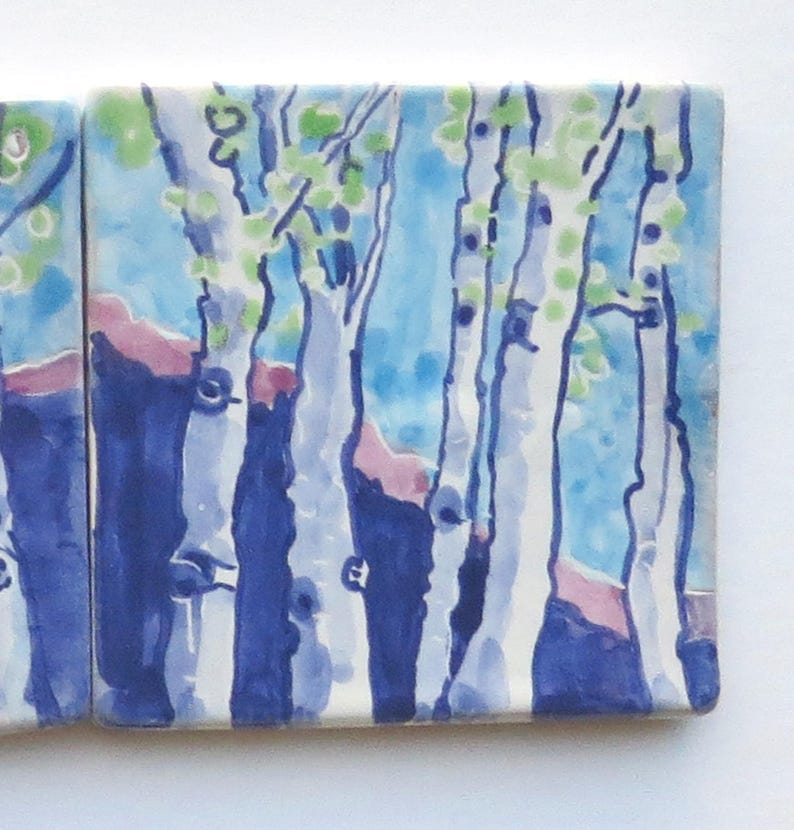 Handmade Ceramic Tile Mural: Aspen Tree Mountain Landscape - Etsy