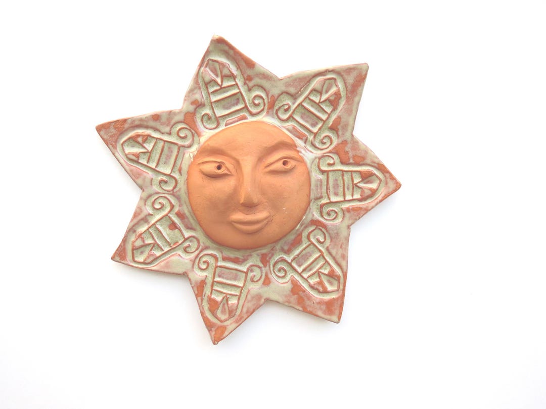 Wall Decor Small Terracotta Sun Face - Ceramic Sculpture - Sun Face ...