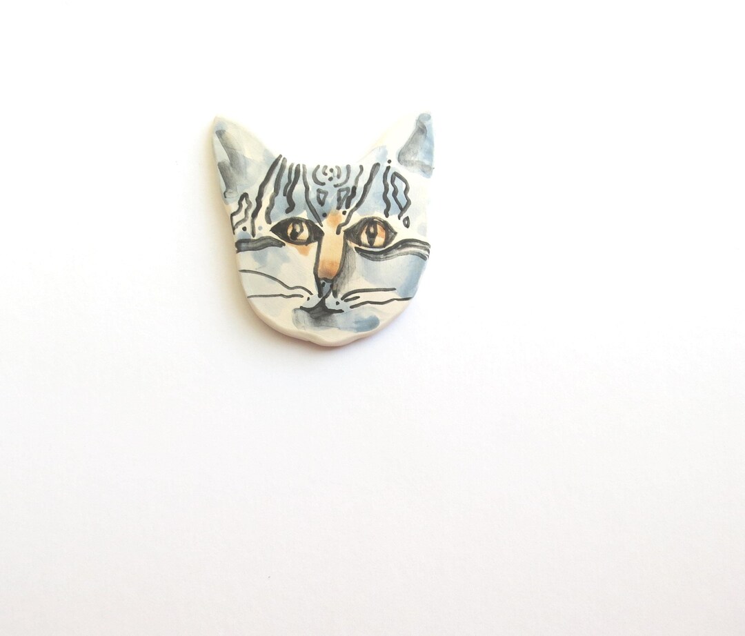 Wall Hanging Cat Face - Small Accent for Wall - Kitty Cat Art - Multi ...