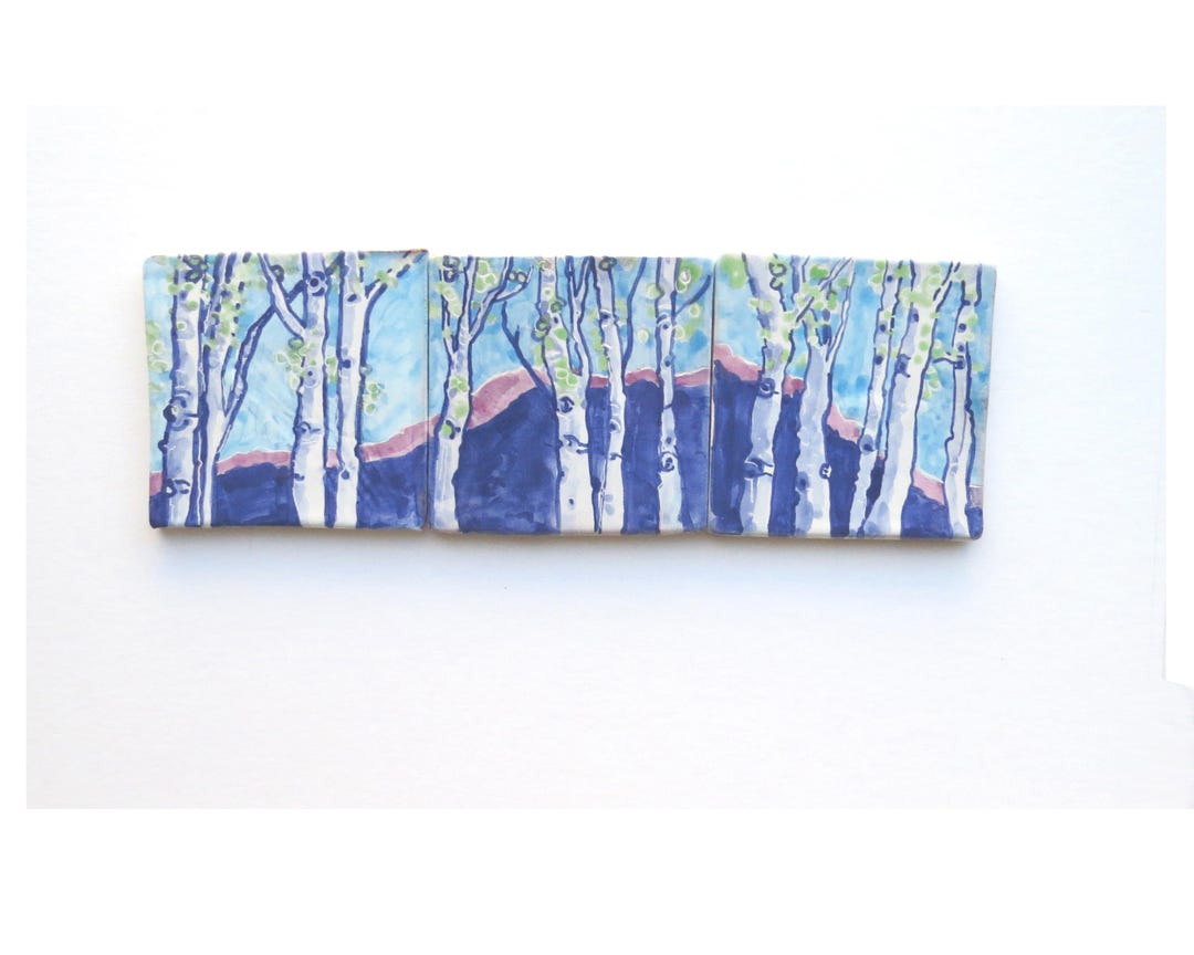 Handmade Ceramic Tile Mural: Aspen Tree Mountain Landscape - Etsy