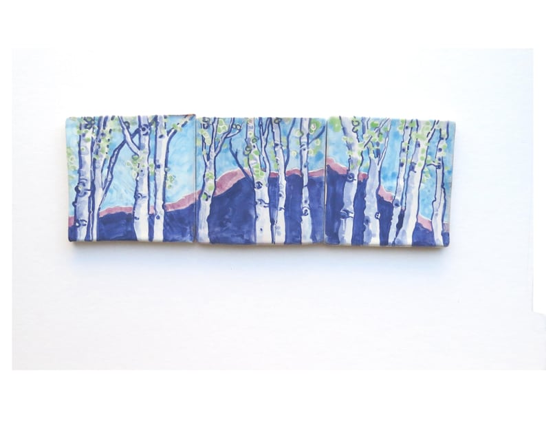 Handmade Ceramic Tile Mural: Aspen Tree Mountain Landscape - Etsy