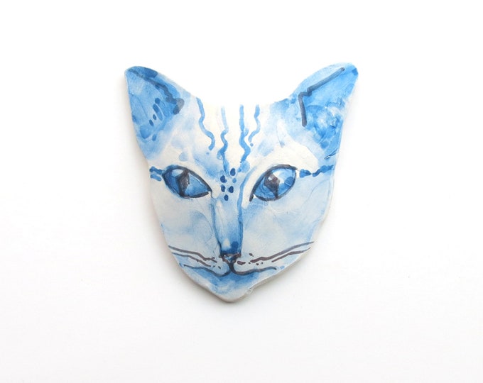 Ceramic Sculpture Cat - Blue Wall Cat - Kitten Cat Wall Decor - Funky ...