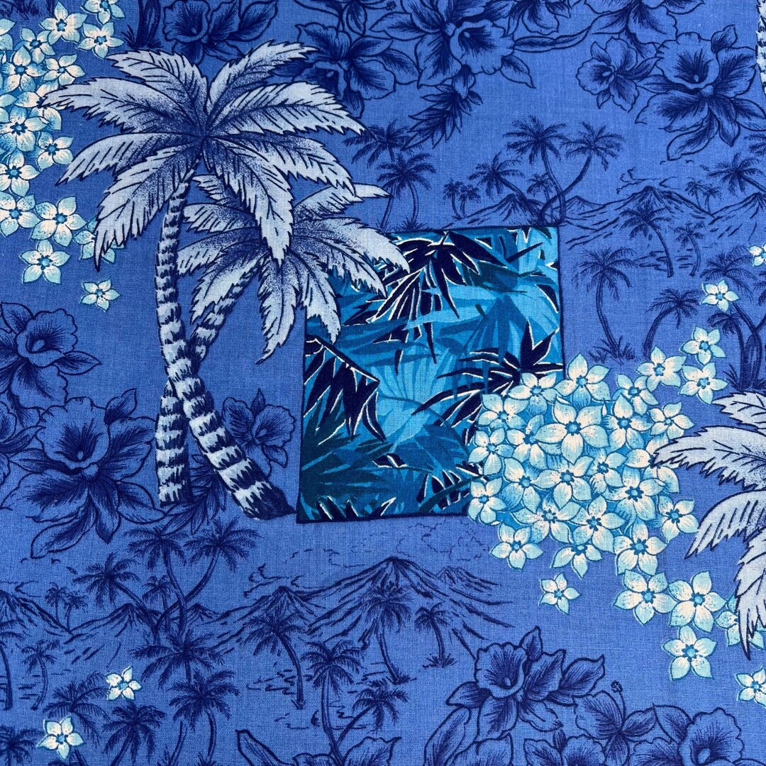Floral Palm Trees Fabric by the Yard Tiki Blues Cotton BTY - Etsy