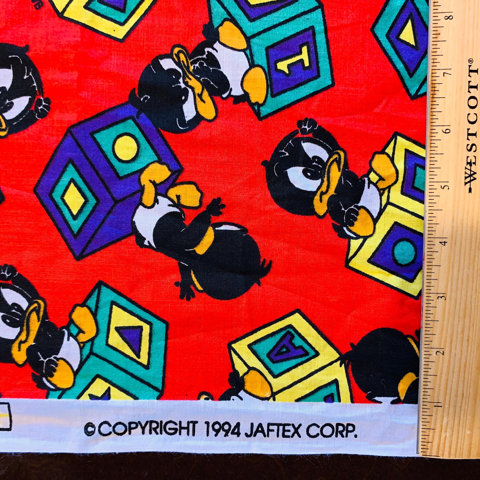 Red Baby Daffy Duck Blocks Fabric 1994 Warner Brothers Looney Tunes 3 ...