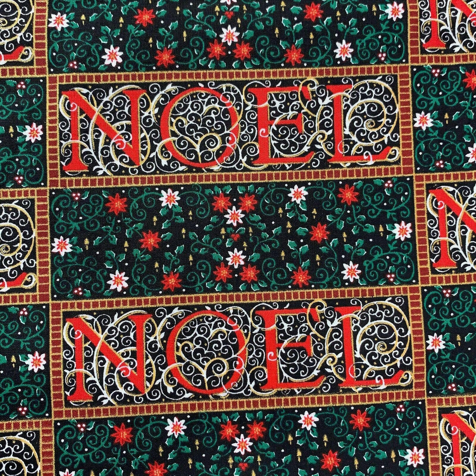 Cotton Christmas Fabric Noel 1 1/2 Yards Red Green Vintage - Etsy