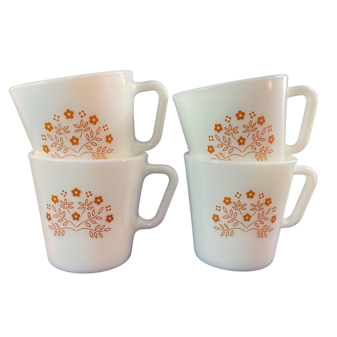 Pyrex Summer Impressions Ginger Coffee Mugs Milk Glass Lot of - Etsy