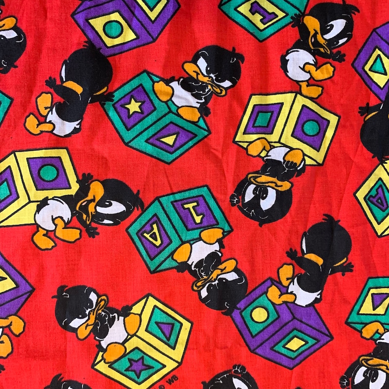 Red Baby Daffy Duck Blocks Fabric 1994 Warner Brothers Looney Tunes 3 ...
