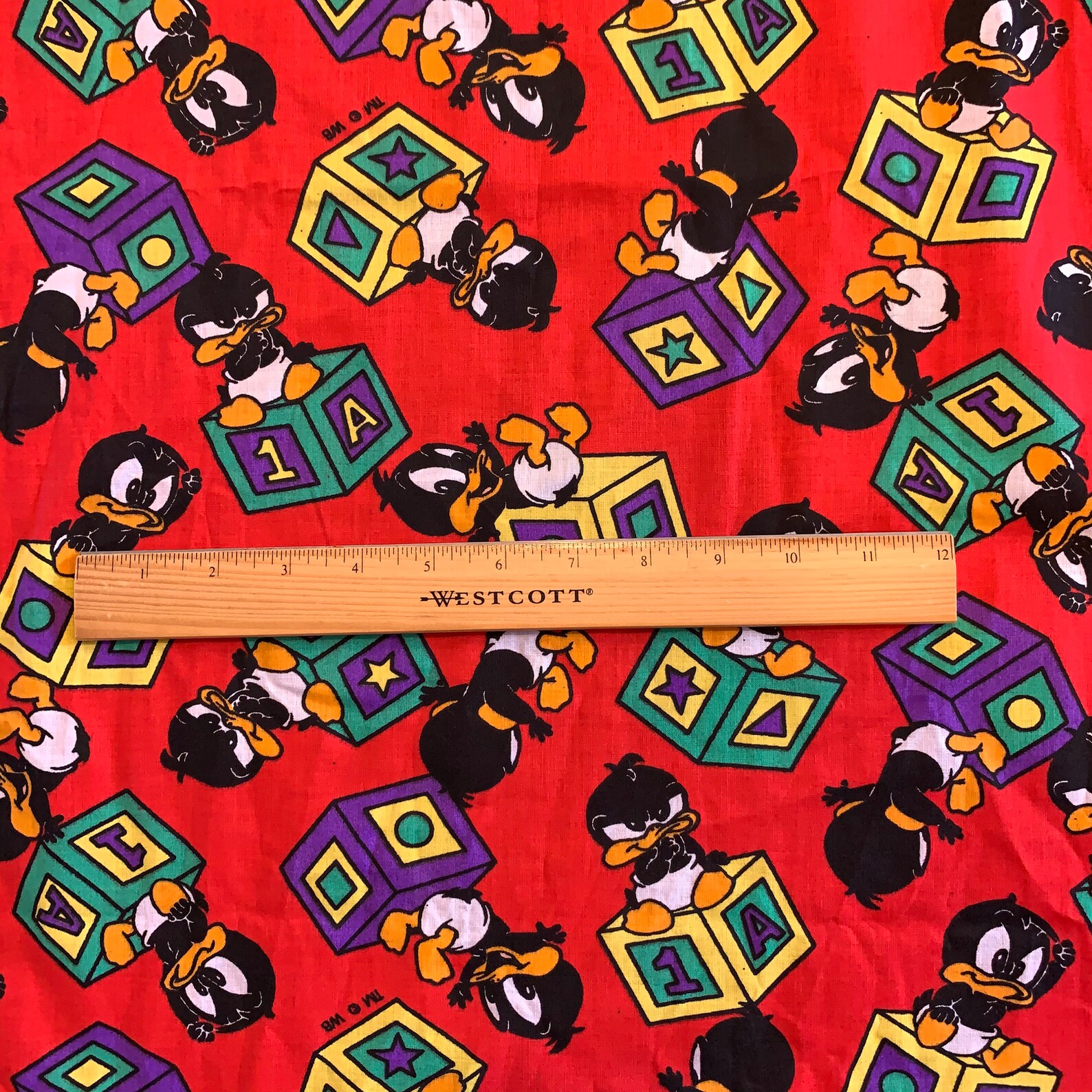 Red Baby Daffy Duck Blocks Fabric 1994 Warner Brothers Looney Tunes 3 ...