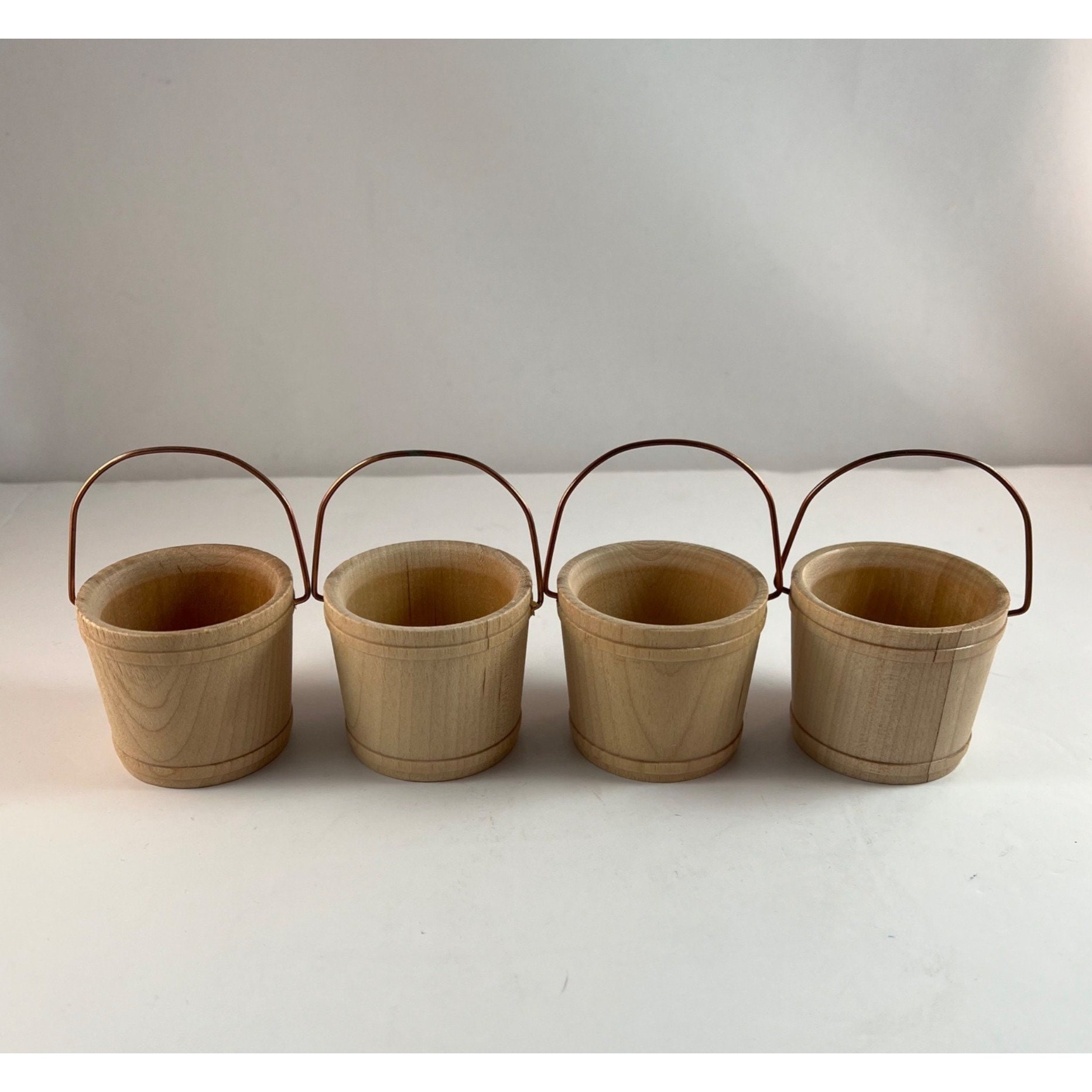 Small Wood Buckets Crafts Metal Handles 1 7/8 Inches Tall 3 Inches Wide ...