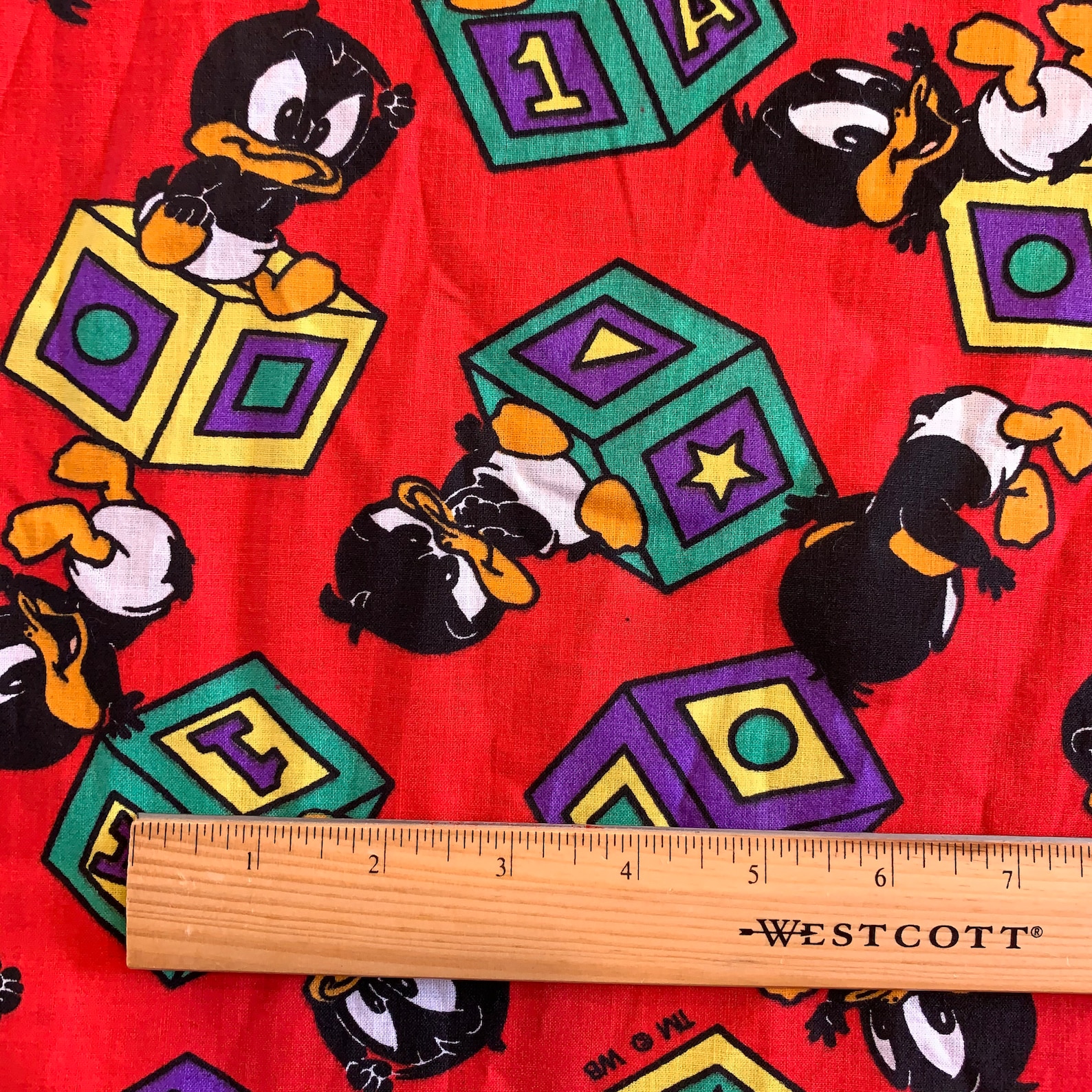 Red Baby Daffy Duck Blocks Fabric 1994 Warner Brothers Looney Tunes 3 ...