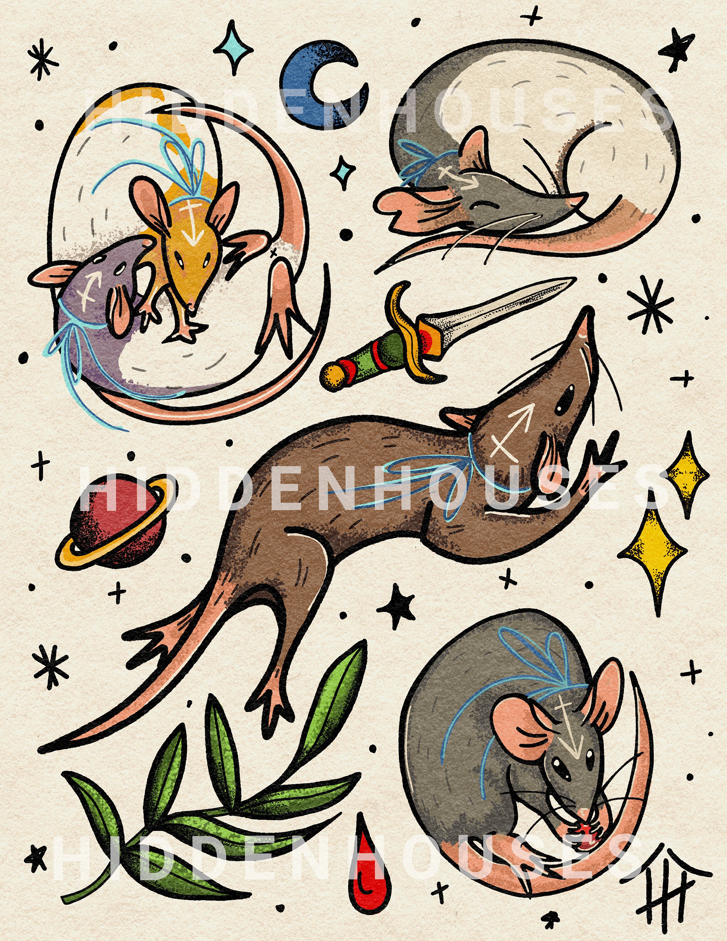 Traditional Tattoo Rat Flash Sheet Print 8.5 X 11 - Etsy