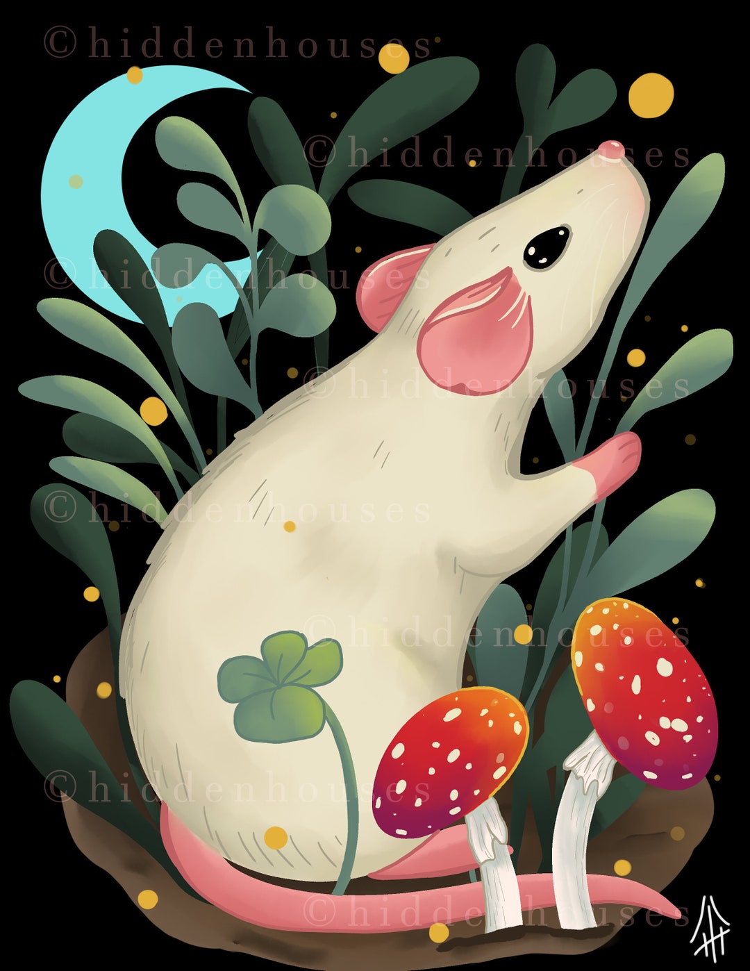 Cottagecore Floral Rat and Mushroom Print - Etsy